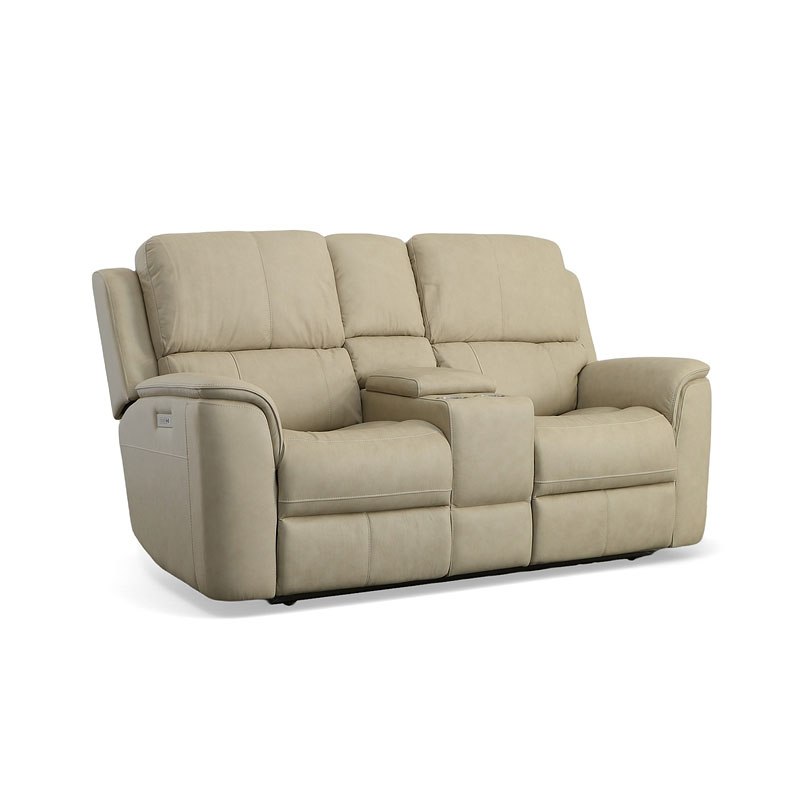 Henry Power Reclining Loveseat W/ Console (Beige) Flexsteel | Furniture ...