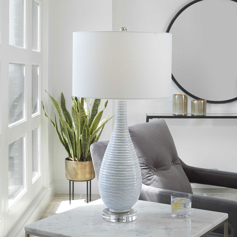 Clariot Ribbed Blue Table Lamp Uttermost | Furniture Cart