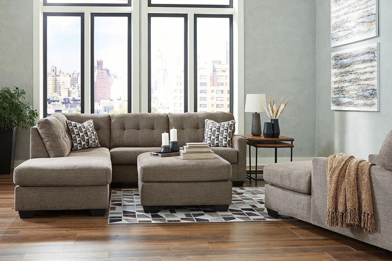 Mahoney Chocolate Sectional Set Signature Design | Furniture Cart