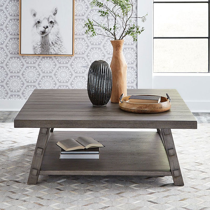 Modern Farmhouse Square Cocktail Table (Dusty Charcoal) Liberty ...