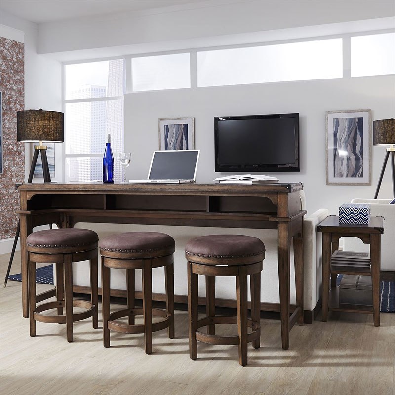 Aspen Skies Console Bar Table Set W/ Swivel Barstools (Brown) Liberty ...