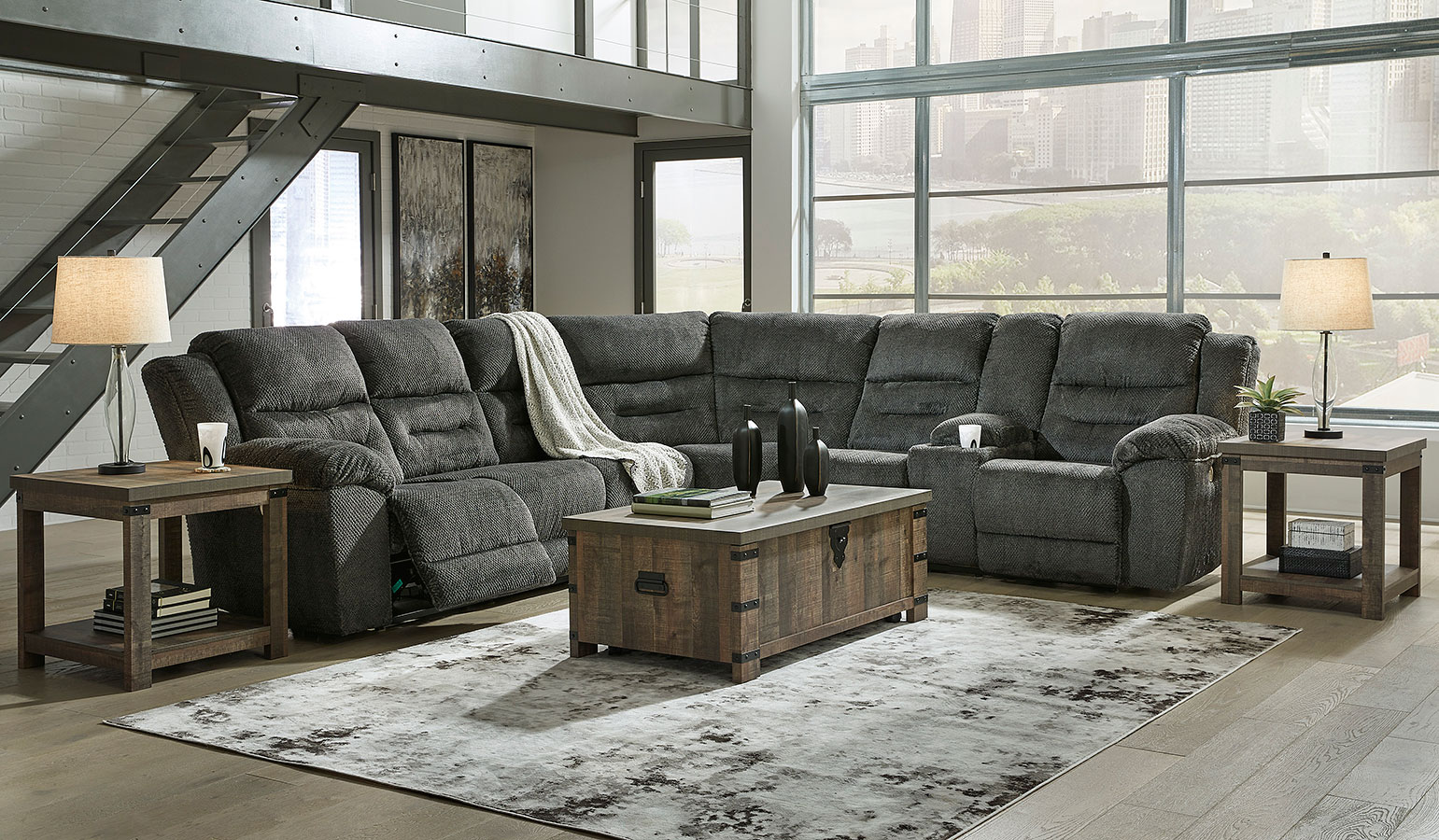 Nettington Smoke Modular Power Reclining Sectional Set Signature Design ...