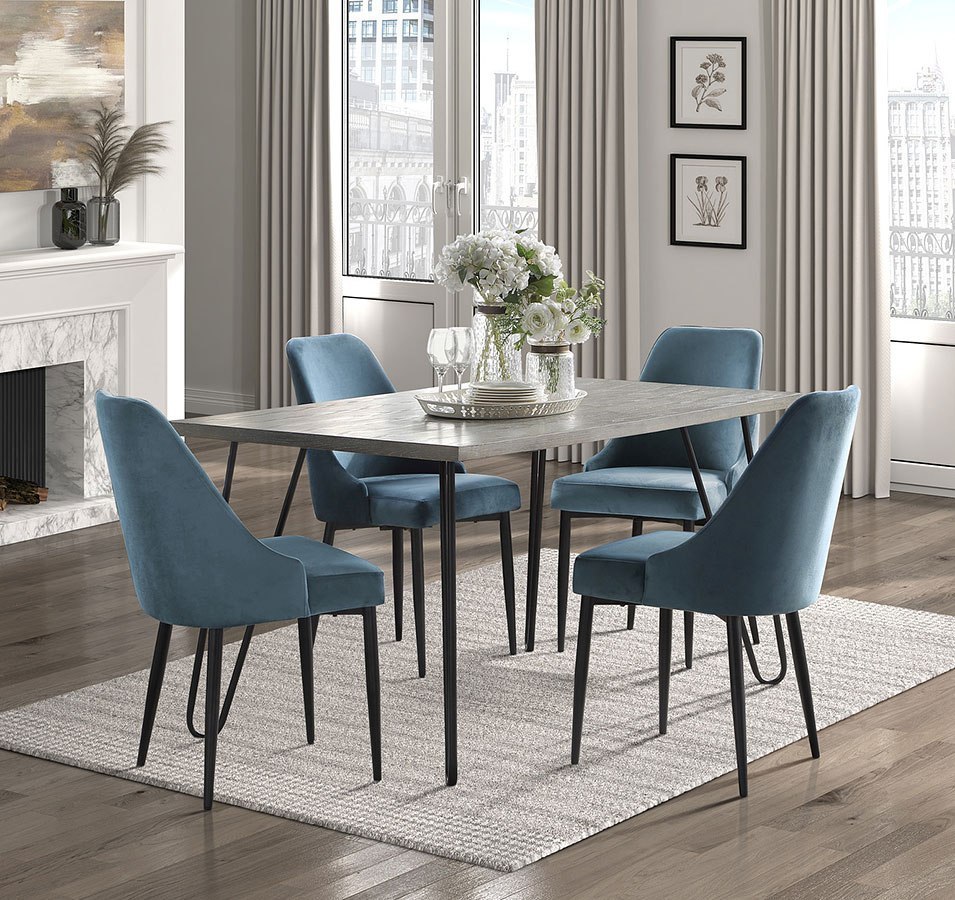 Keene Dining Room Set W/ Blue Chairs Homelegance | Furniture Cart