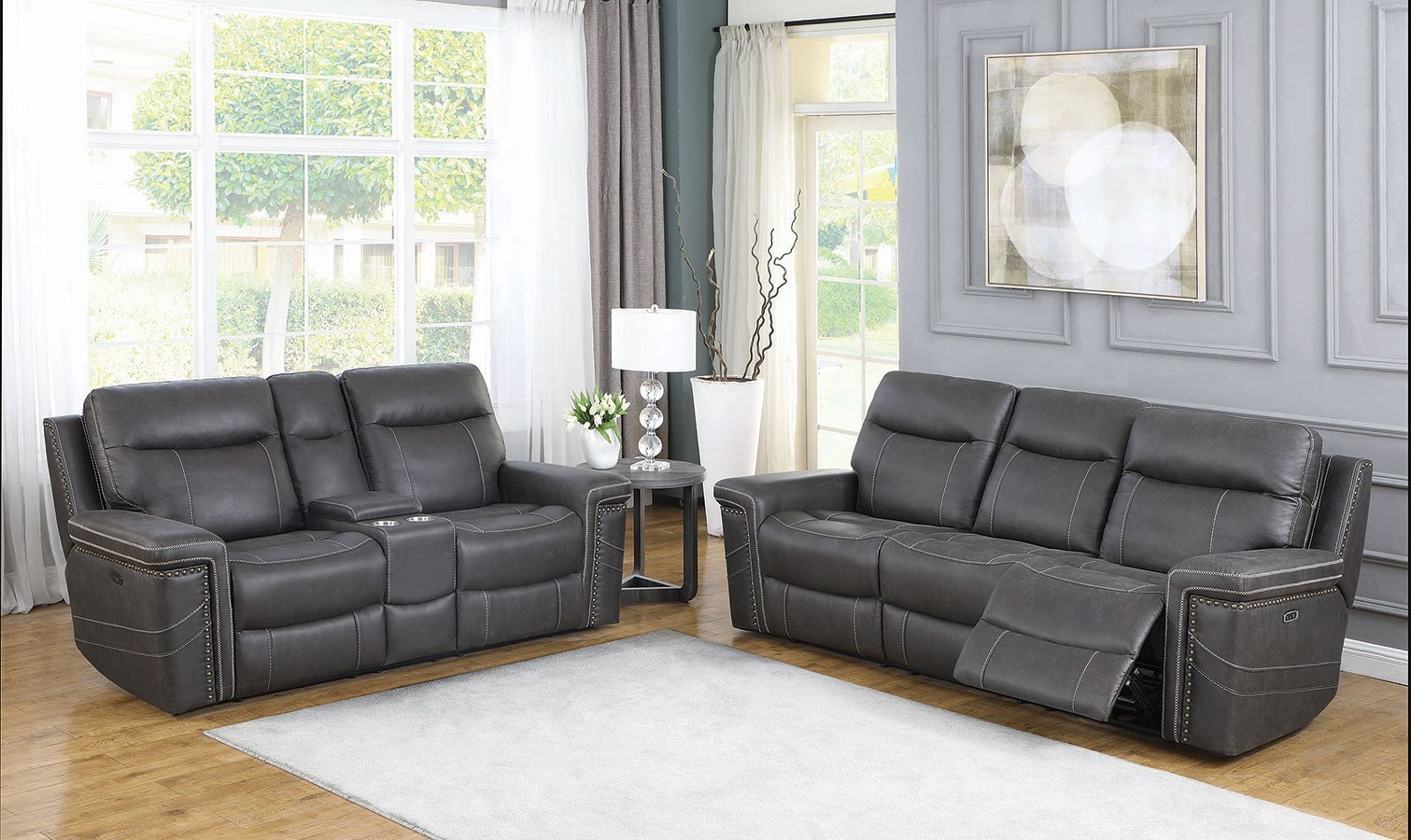 Wixom Power Reclining Living Room Set W/ Power Headrests (Charcoal ...