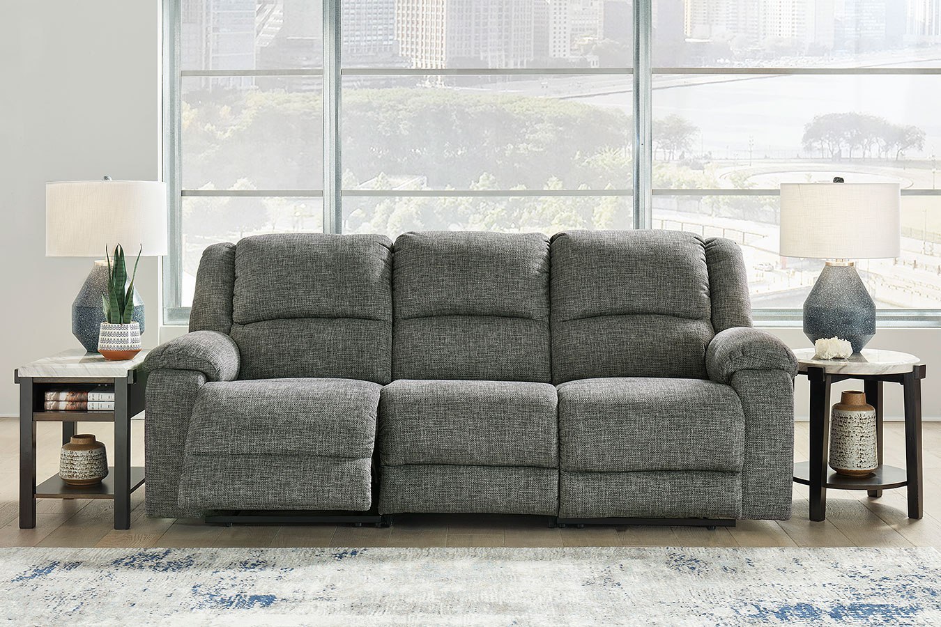 Goalie Pewter Triple Reclining Sofa Signature Design | Furniture Cart