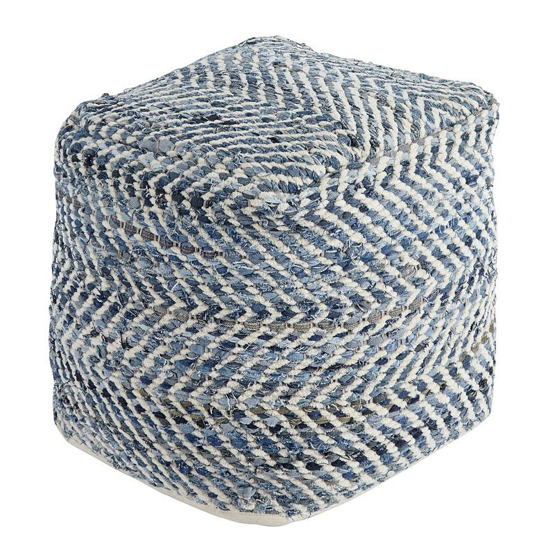 Chevron Denim Pouf Signature Design | Furniture Cart