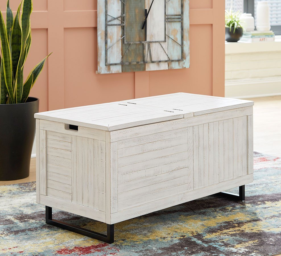 Coltport Storage Trunk (Distressed White) Signature Design | Furniture Cart