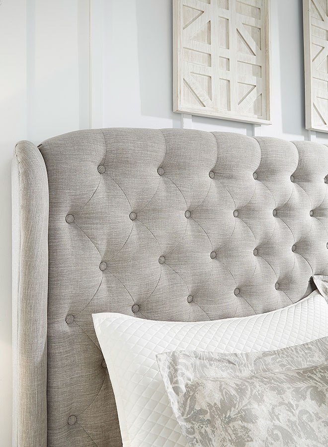Jerary Light Gray Upholstered Wingback Bed Signature Design | Furniture ...