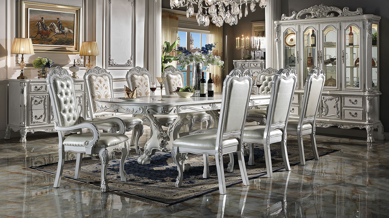Dresden Dining Room Set W/ 108 Inch Table (Bone White) Acme Furniture ...