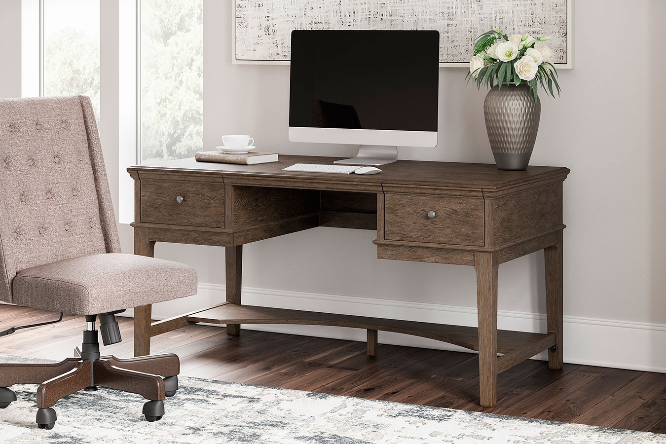 Janismore Home Office Set W/ Storage Leg Desk Signature Design ...