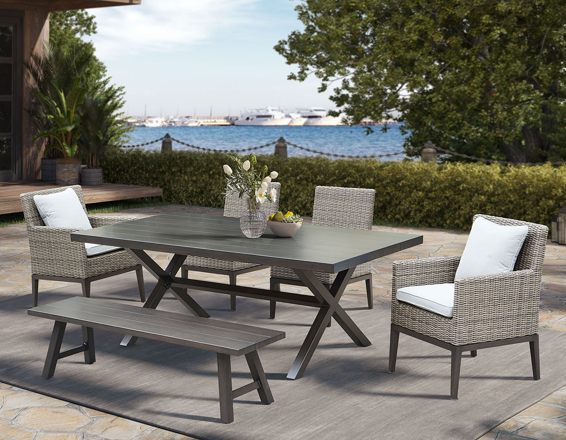 Marina Outdoor Dining Set W/ Bench Steve Silver Furniture | Furniture Cart