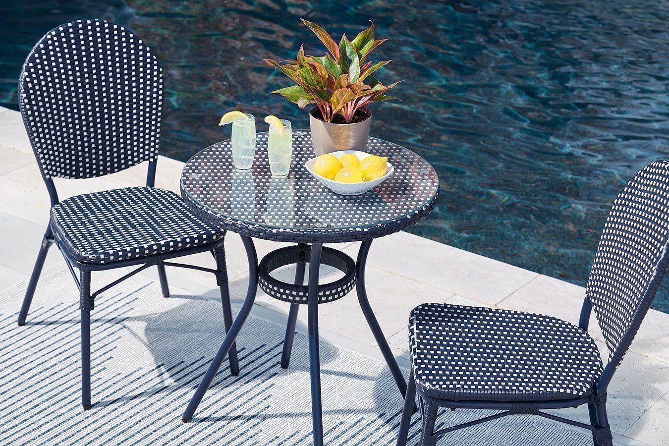Odyssey Blue 3-Piece Outdoor Bistro Set Signature Design | Furniture Cart