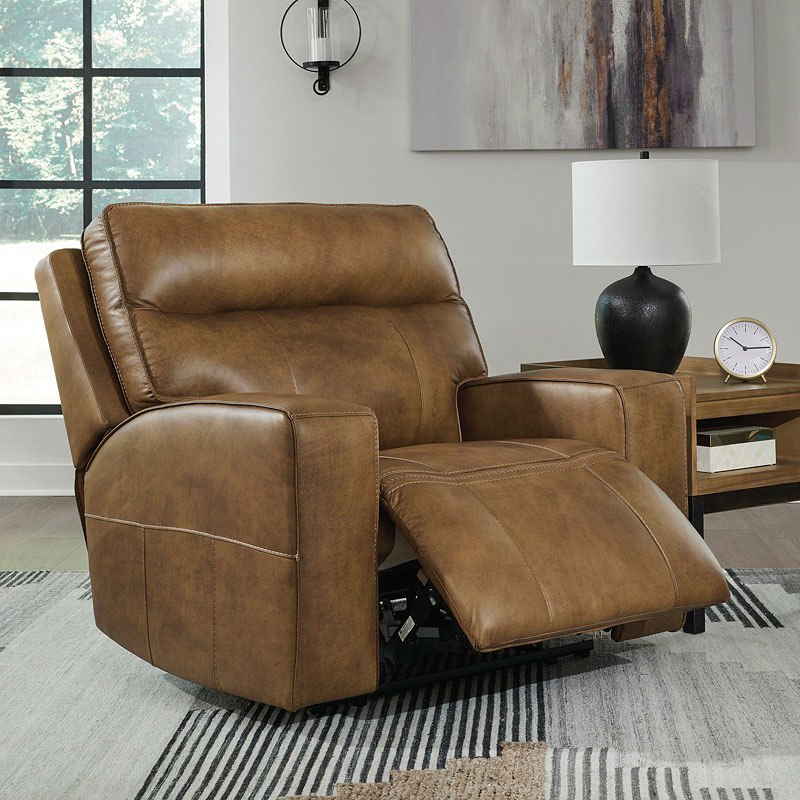 Game Plan Caramel Wide Seat Power Recliner Signature Design | Furniture ...