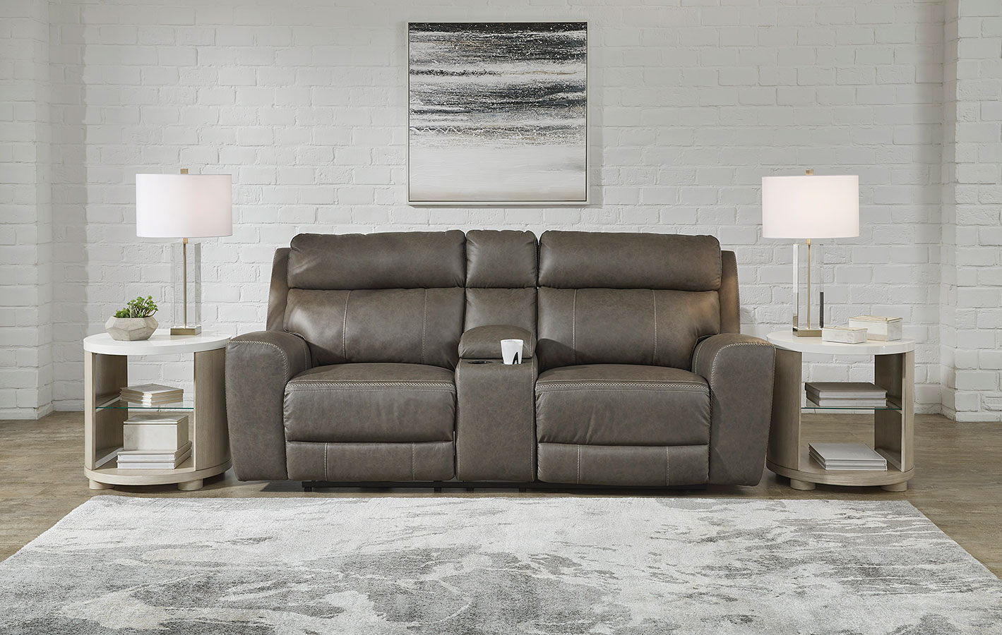 Roman Smoke Power Reclining Console Loveseat W/ Adjustable Headrests ...