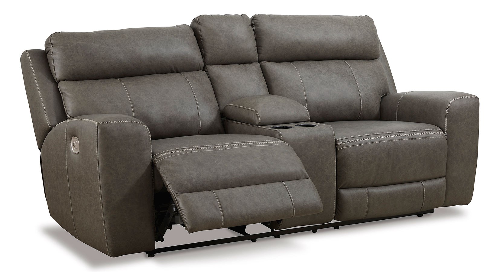 Roman Smoke Power Reclining Console Loveseat W/ Adjustable Headrests ...