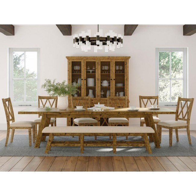 Telluride Trestle Dining Room Set W/ Bench (Gold) Jofran Furniture ...