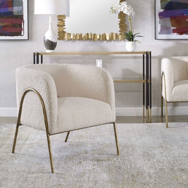 Jacobsen Off White Shearling Accent Chair Uttermost | Furniture Cart