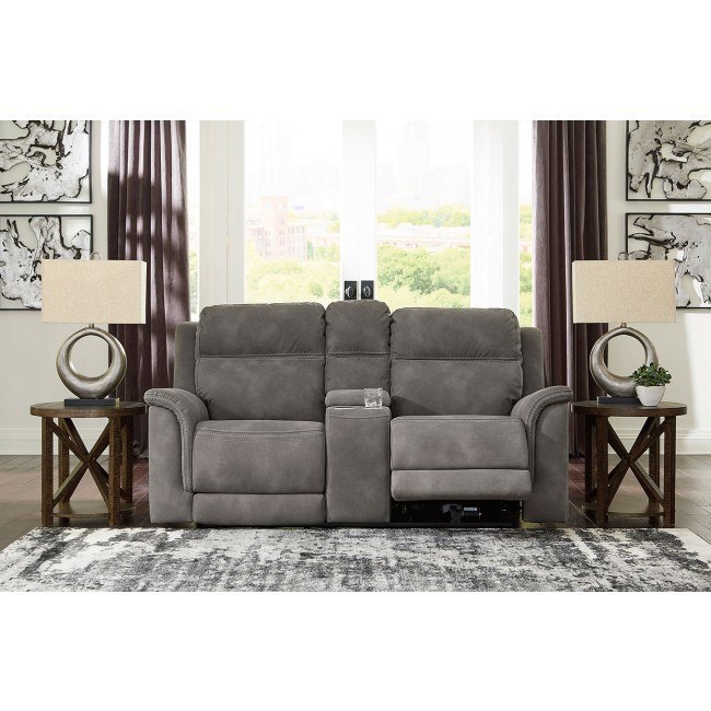 Next-Gen DuraPella Slate Power Reclining Console Loveseat W/ Adjustable ...