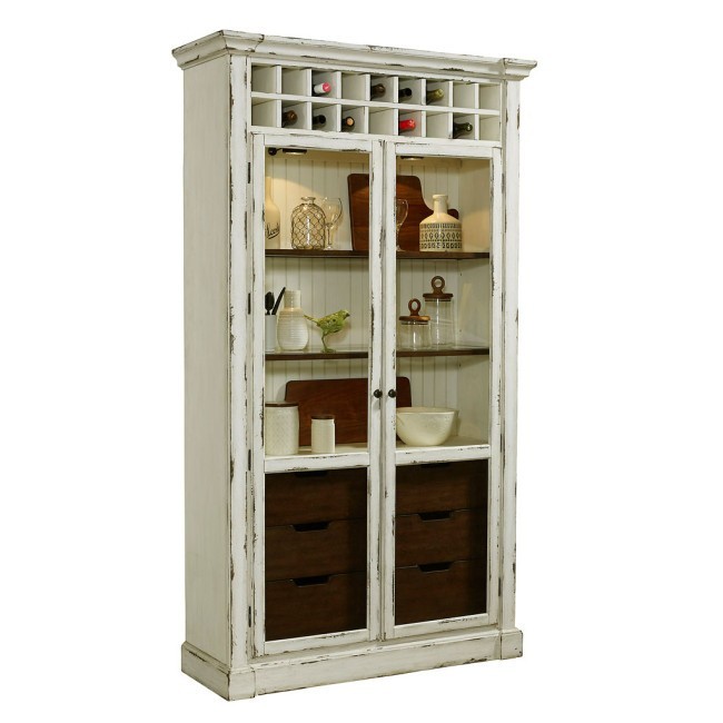 Antique White Display Curio Cabinet With Wine Storage Pulaski Furniture ...