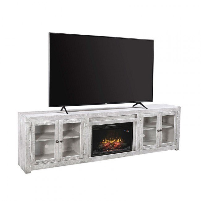 Avery Loft 74 Inch Highboy Fireplace Console W/ 2 Doors (Limestone ...